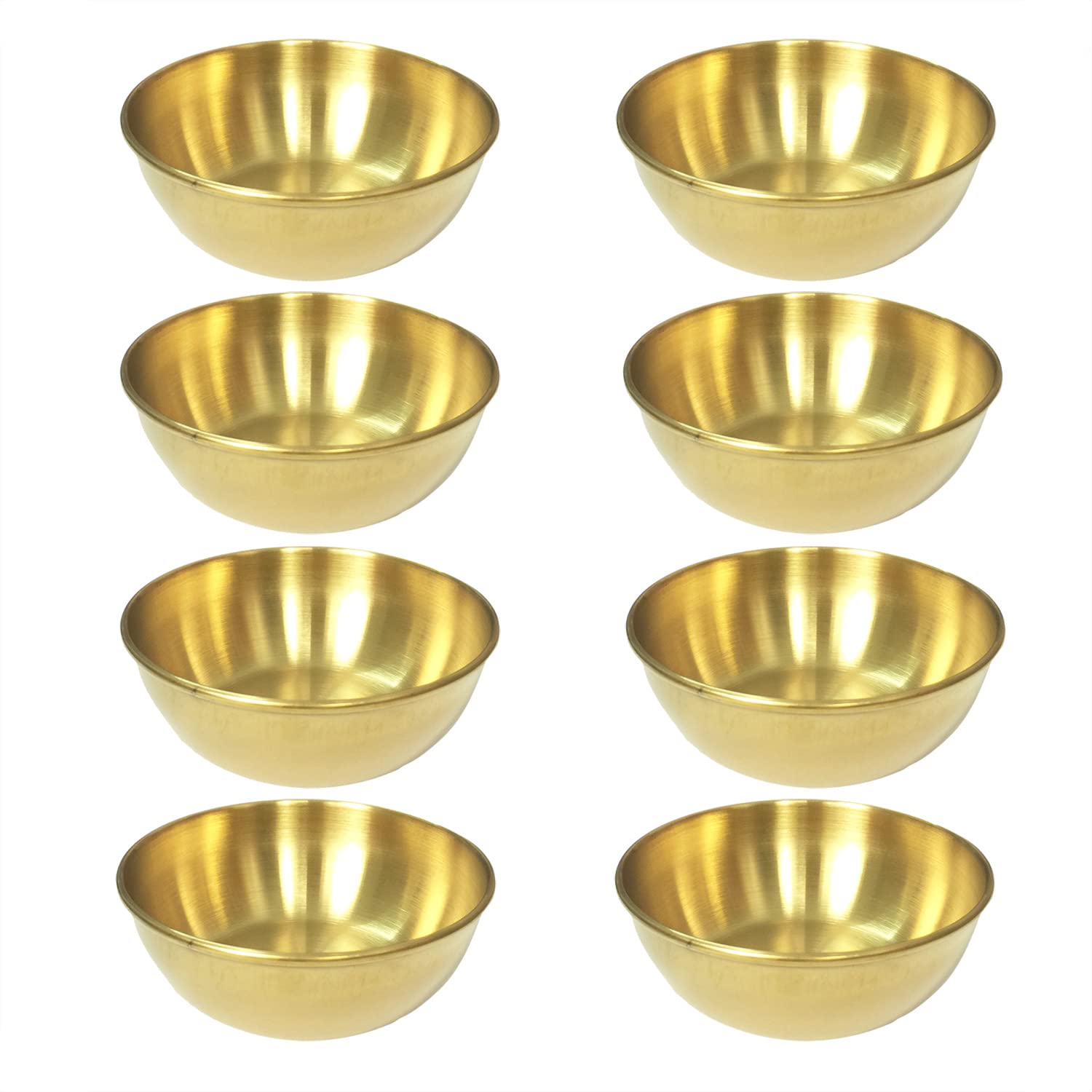 Set of 8 Stainless Steel Dipping Sauce Bowls, Soy Sauce Dishes, Seasoning Plate, Small Round Saucers, Appetizer Plate for Sushi, Side Dishes, Dessert, Tomato Sauce, Soy, BBQ, 3.27"x3.27"x 1.14" Gold