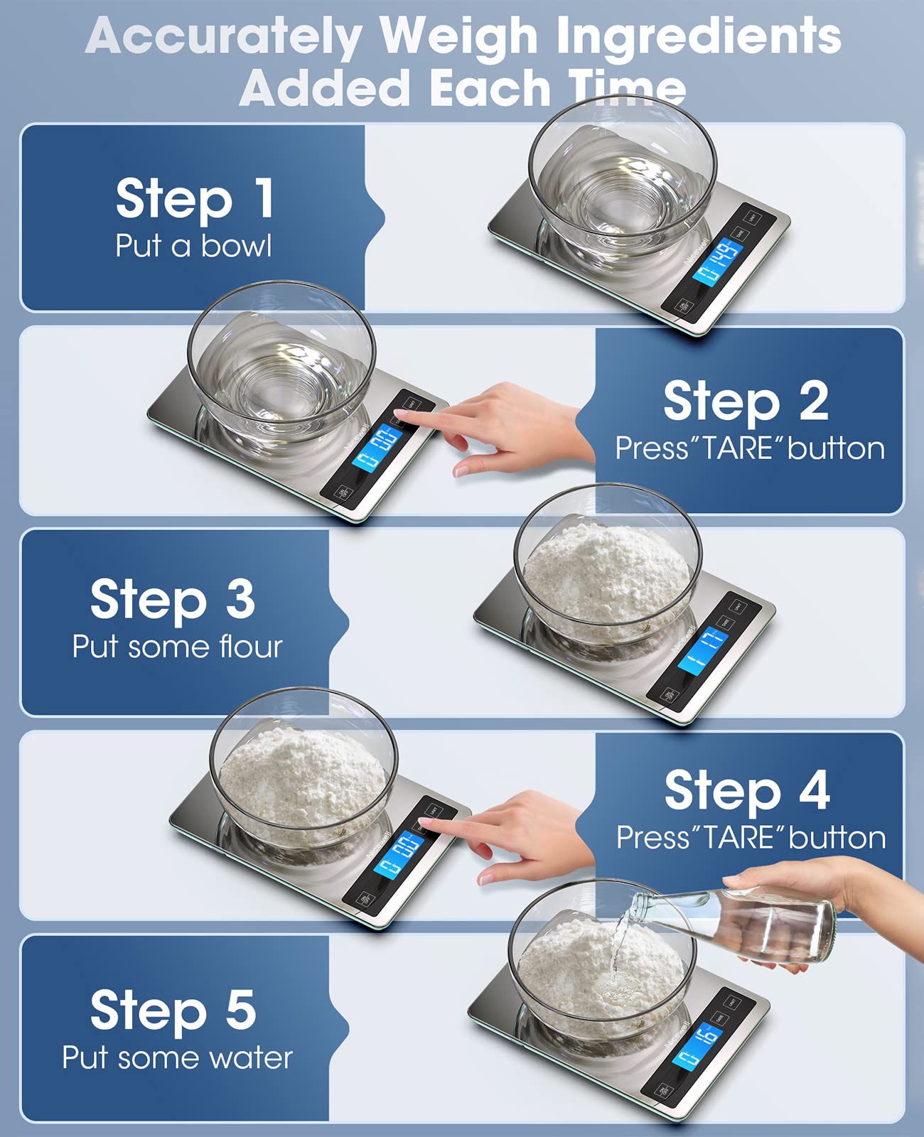 Nicewell Food Scale, 22lb Digital Kitchen White Scale Weight Grams and oz for Cooking Baking, 1g/0.1oz Precise Graduation,Tempered Glass Scale (White)