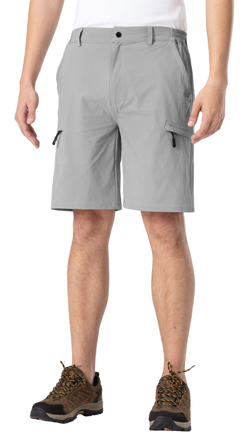 Rdruko Men's Hiking Shorts Quick Dry Lightweight Outdoor Work Cargo Golf Casual Shorts with Zipper Pockets(Light Grey, US 38)