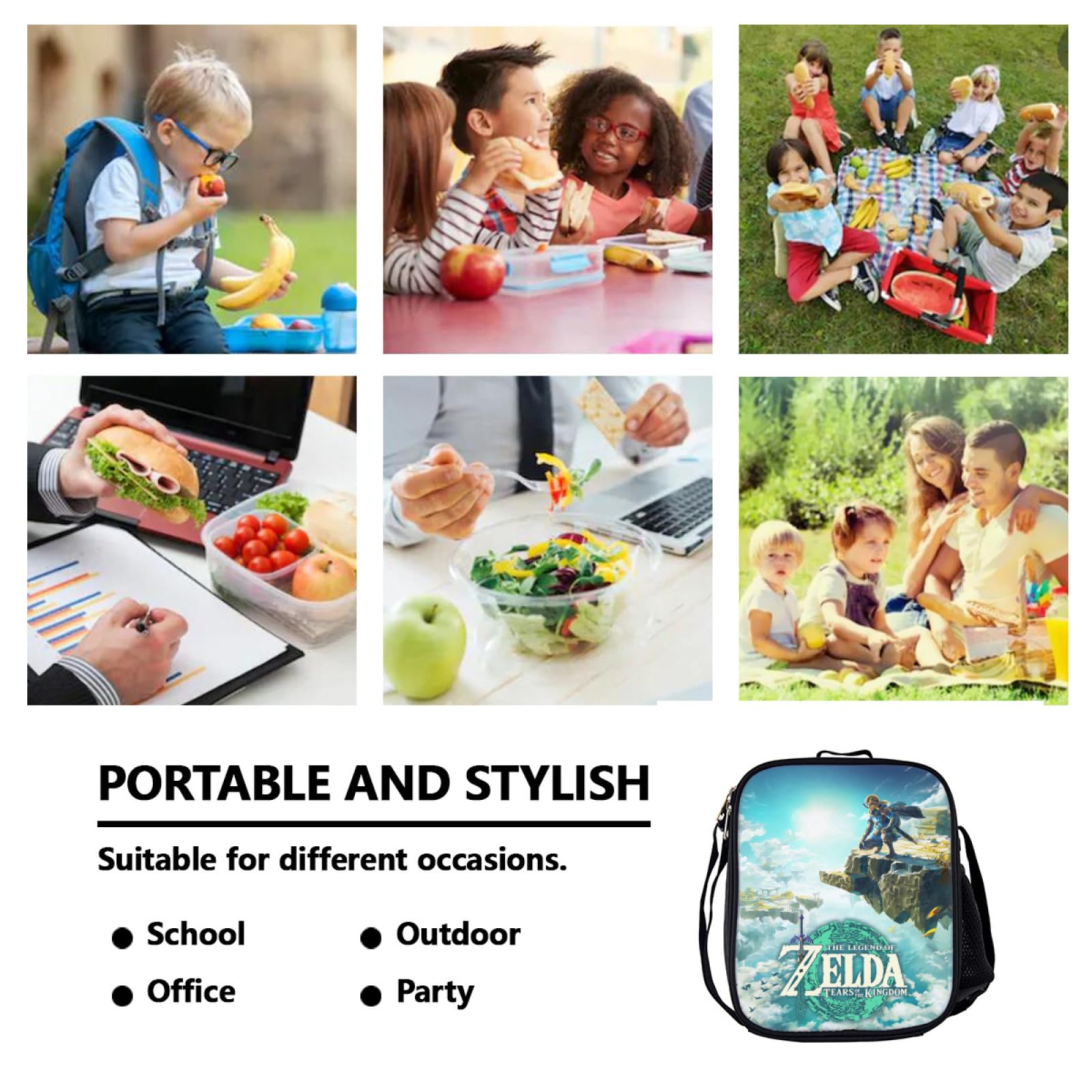 RDXLAYIV Zelda Tears of The Kingdom Backpack 17inch Backpack 3pc Backpacks Set School Bag Game Fans Gift with Lunch Bag Pen Case for Boys Girls Studen