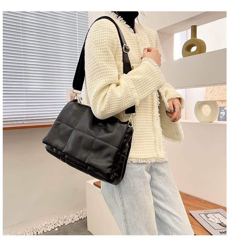 Stylish Cross-straddle Pillow Bag Women's One-shoulder Vintage Down Purse Bag Crossbody Bags for Women Y2k Bag (Black)