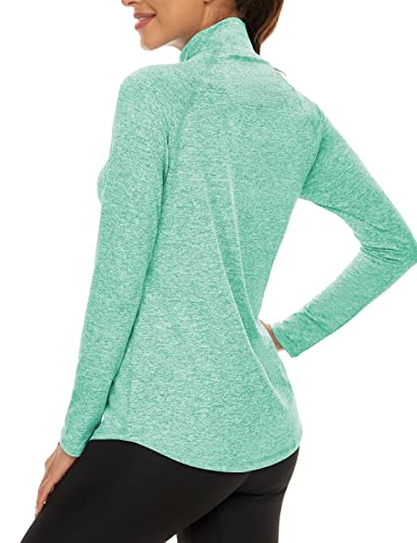 LURANEE Womens Long Sleeve Tee Shirt, Activewear Tops Workout Jackets Quarter Zip Pullover Athletic Yoga Running Tees Winter Petite Pilates Tennis Clothes Green 2XL