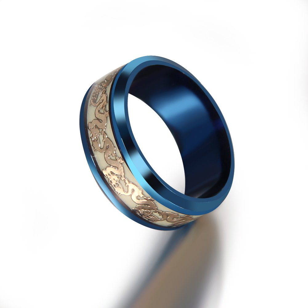 Men's 8mm Luminous Effect Rings Stainless Steel Dragon Pattern Band Ring For Women Glow in the Dark (9)