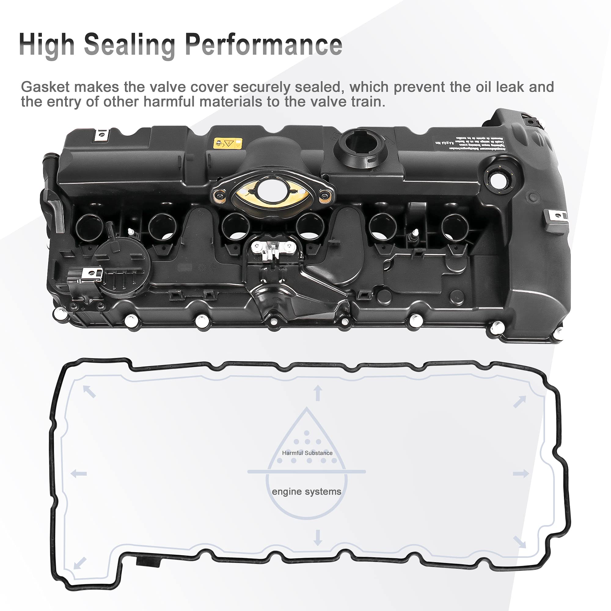 MOSTPLUS 11127552281 Engine Valve Cover Compatible with BMW N52 E70 E82 E90 E91 Z4 X3 X5 128i 328i 528i