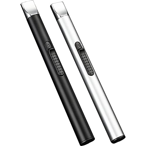 LYTOWN Lighter, 2 Pack Candle Lighter Electric Arc Lighter Rechargeable USB Lighter Flameless Grill Lighter with Safe Button for Home Candle BBQ Camping Kitchen(Black & White)