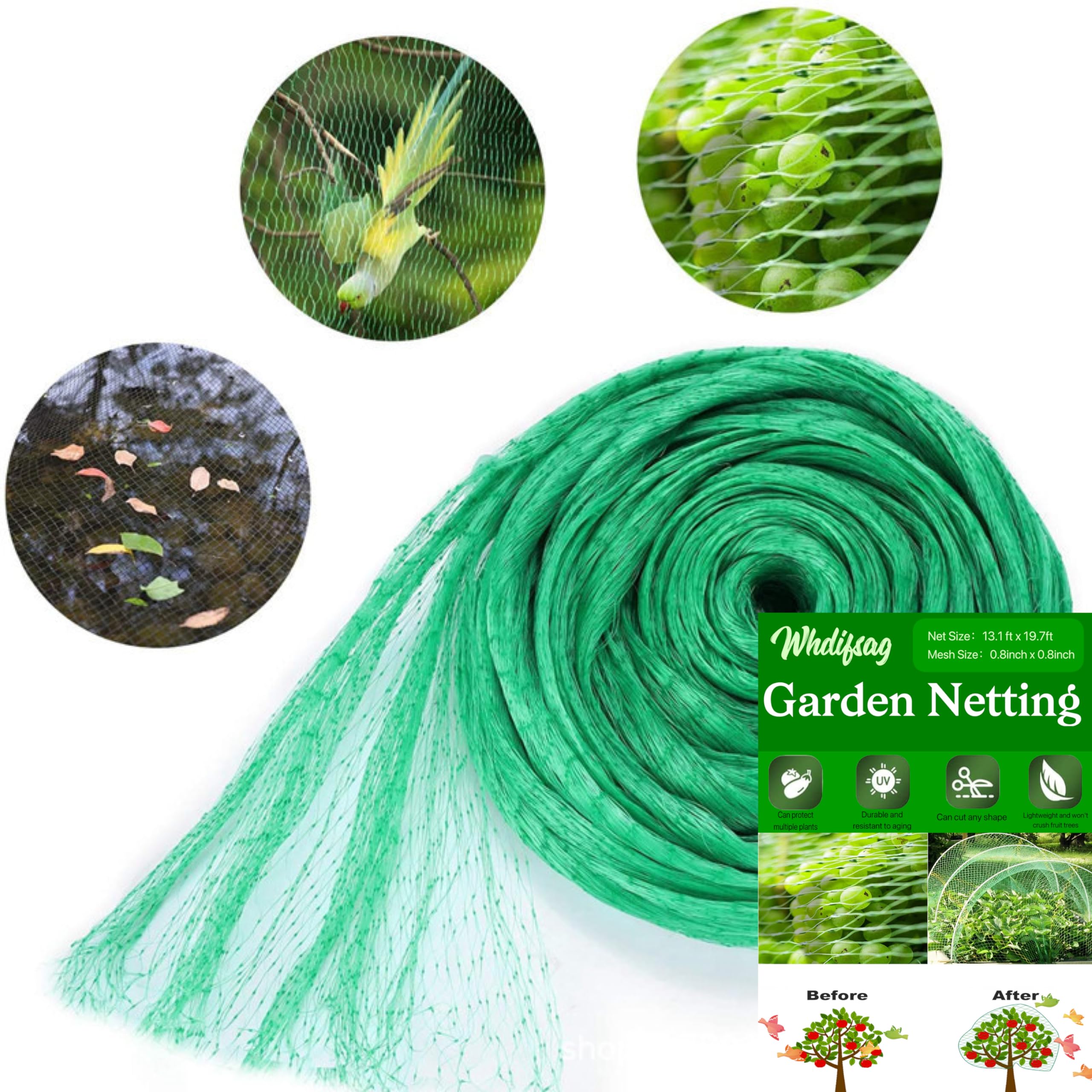Whdifsag Bird Netting for Garden13x20 ft - Garden Netting Protect Fruits and Vegetables in Your Garden from Birds and Other Animals ,Garden Netting for Raised beds Reusable.(1PCS)