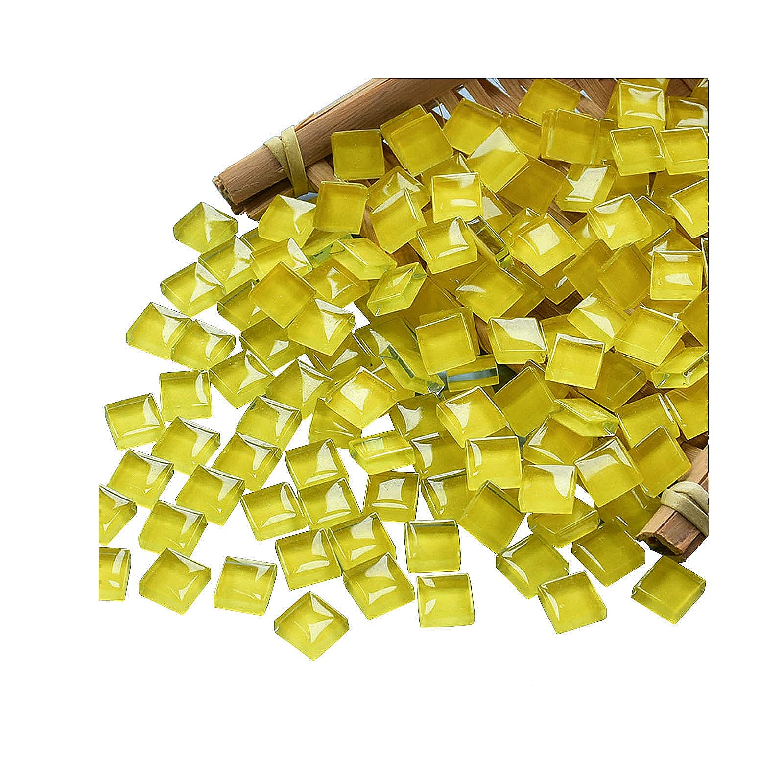 Mosaic Tiles Squares Dark Yellow Crystal Mosaic Glass Tile for Crafts Bulk DIY Picture Frames Handmade Jewelry Coasters Art Material Decoration,1x1cm,100 Pieces