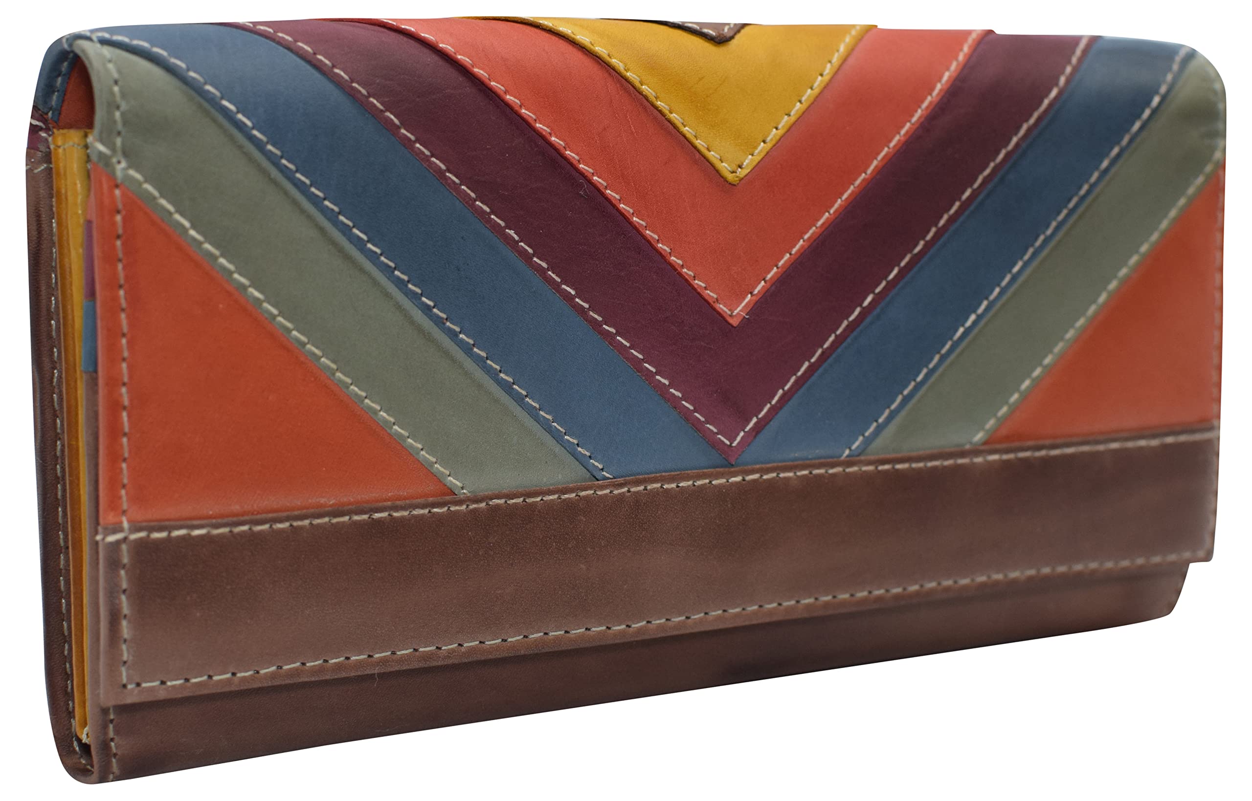 Swiss Marshall Leather Flap Clutch RFID Wallets For Women - Big Womens Wallet Accordion Purse Organizer Zip Coin Pouch For Women Gift (Multicolor)