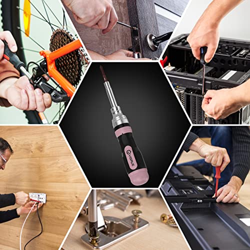 VIGRUE 19-in-1 Ratchet Screwdriver Set, S2 professional-grade Multi-Bit Screwdriver, Multi-purpose Magnetic Precision Driver High- Strength Bits, Slotted/Philips/Pozi/Torx/Hex Best Tool Gift for Man