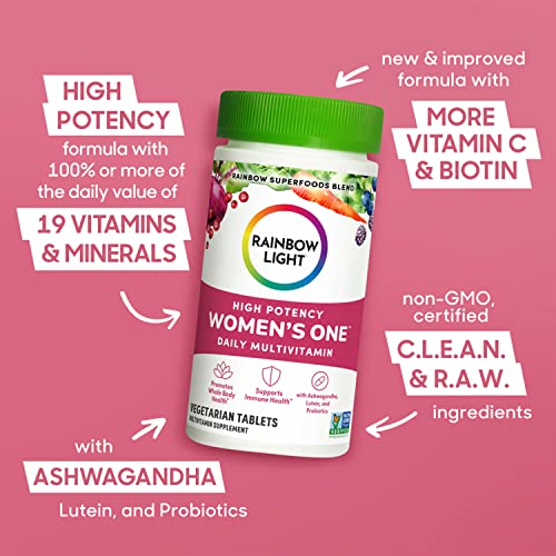 Rainbow Light Womens One High-Potency Daily Multivitamin, Womens Multivitamin Provides High-Potency Immune Support, With Vitamin C, Biotin and Ashwagandha, Vegetarian, 60 Count
