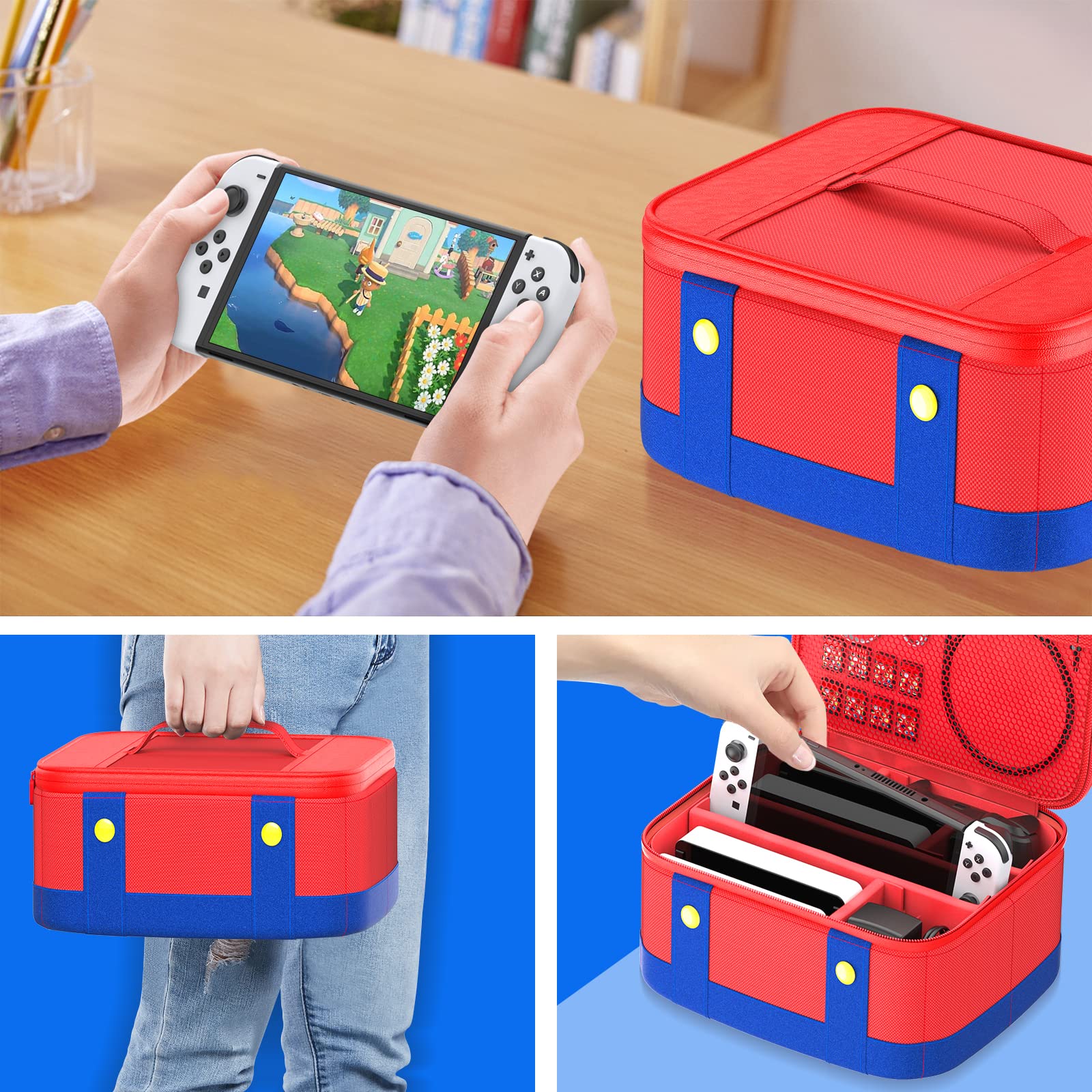 Switch Case for Switch/Switch OLED & Switch Accessories, Protection Switch Travel Case for Nintendo Switch OLED Console, Portable Switch Carrying Case Storage Messenger Bag for Boys Girls Travel Case