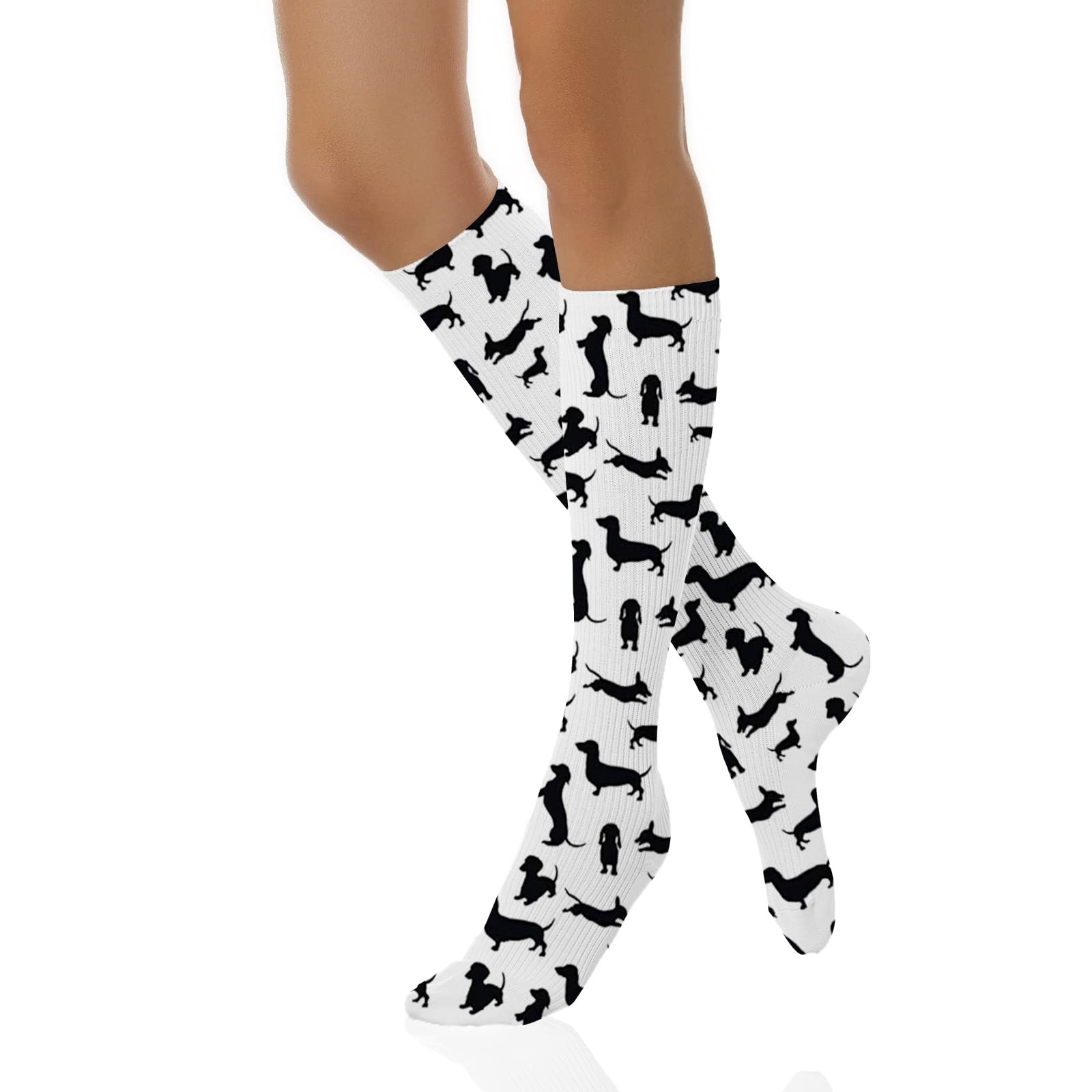 SARNFANS Dog Lover Funny Compression Socks Women and Men,Dachshunds in Active Life Pet Image,Winter Warm Socks Best for Circulation,Running,Athletic,Nurse,Travel,Black White 20 inch