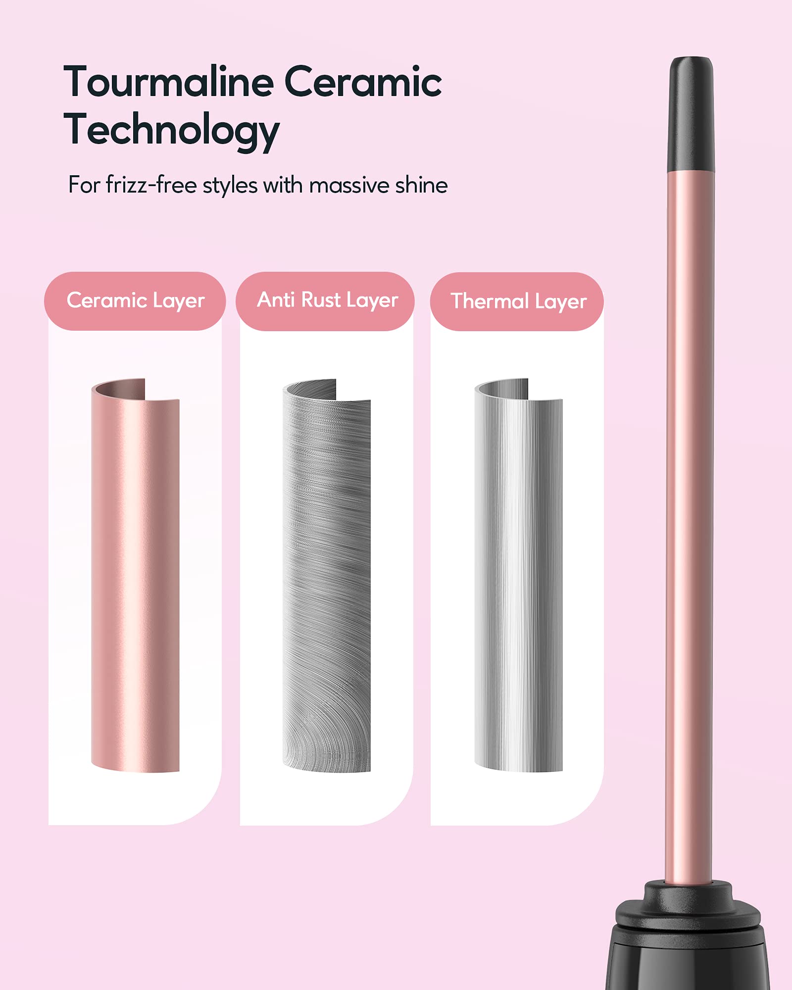 Wavytalk Small Curling Iron, 3/8 Inch Barrel Ceramic Wand Iron for Short & Long Hair, Skinny with Adjustable Temperature (Rose Pink)