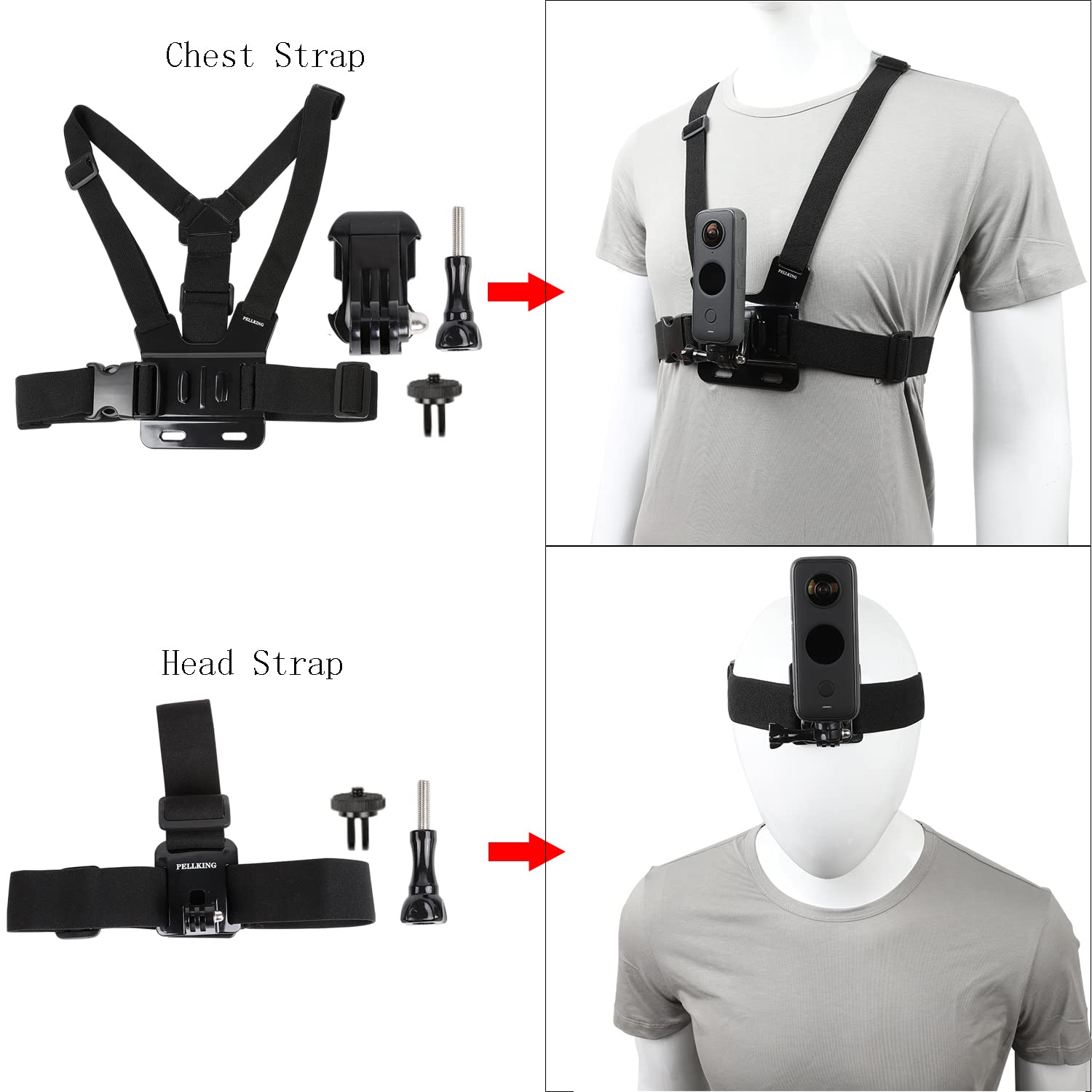 PellKing Motocycle Bike Accessory Bundle for Insta360 ONE X3/X2,Carrying Case with Shoulder Belt,Selfie Stick,Chest Strap,Head Strap,Backpack Clip,Handlebars Mount,Helmet Mount,Screen Protector