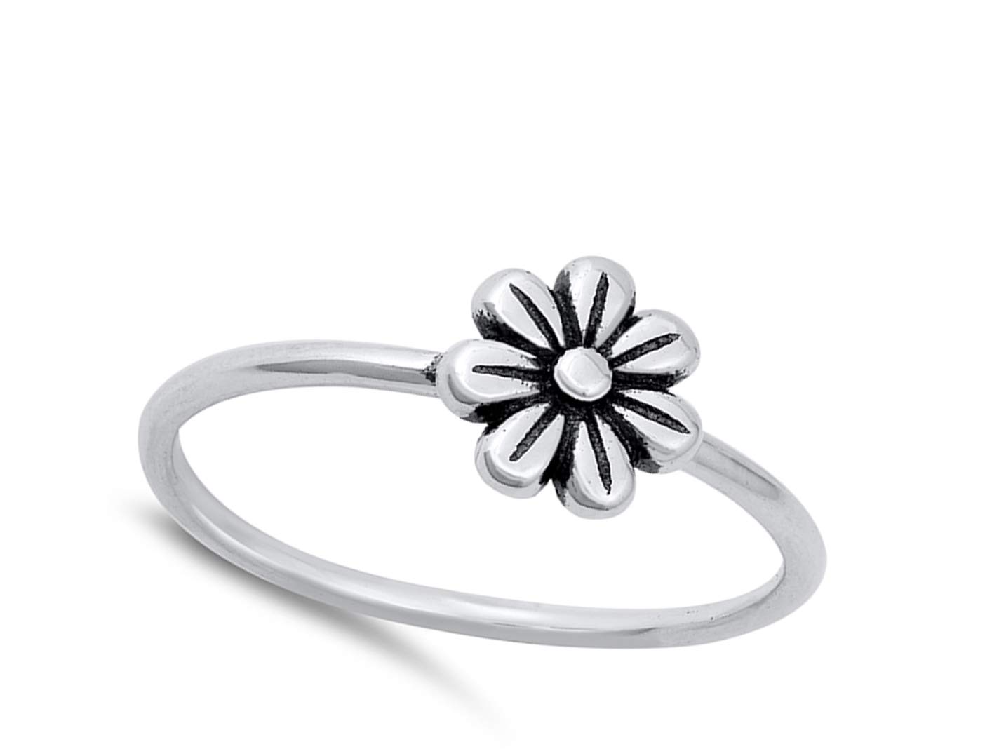 Oxidized Daisy Polished Retro Ring New .925 Sterling Silver Band Size 5