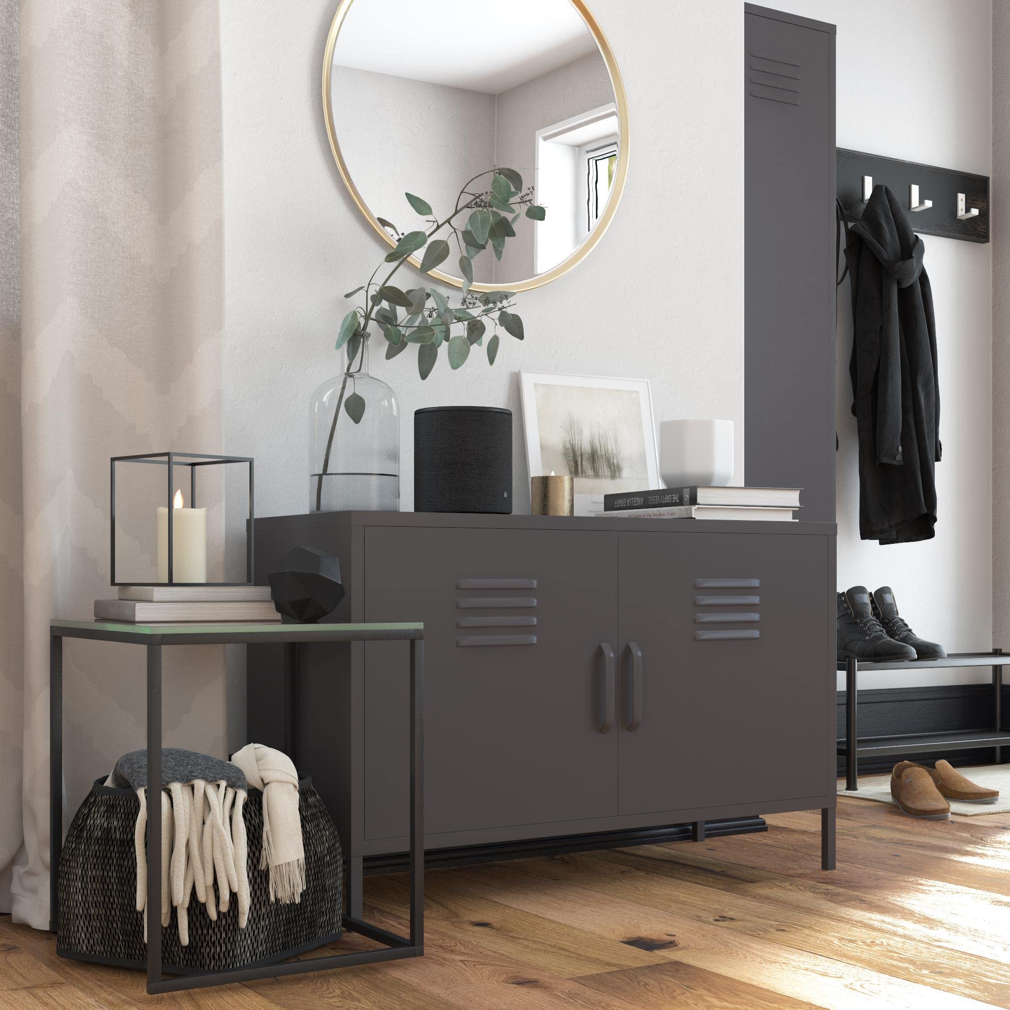 REALROOMS Bentley 2 Door Metal Locker Accent Cabinet, Graphite Gray