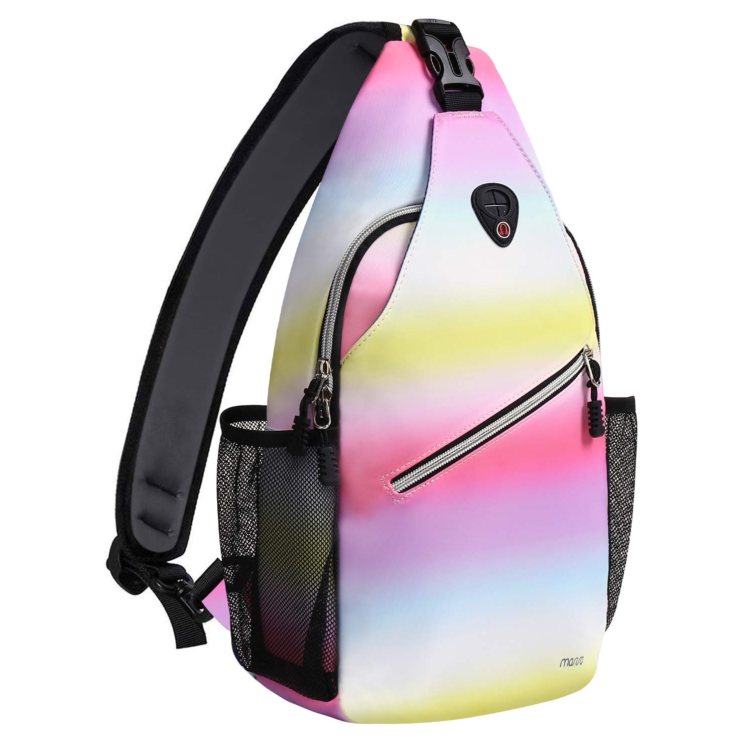 MOSISO Sling Backpack,Travel Hiking Daypack Pattern Rope Crossbody Shoulder Bag, Rainbow