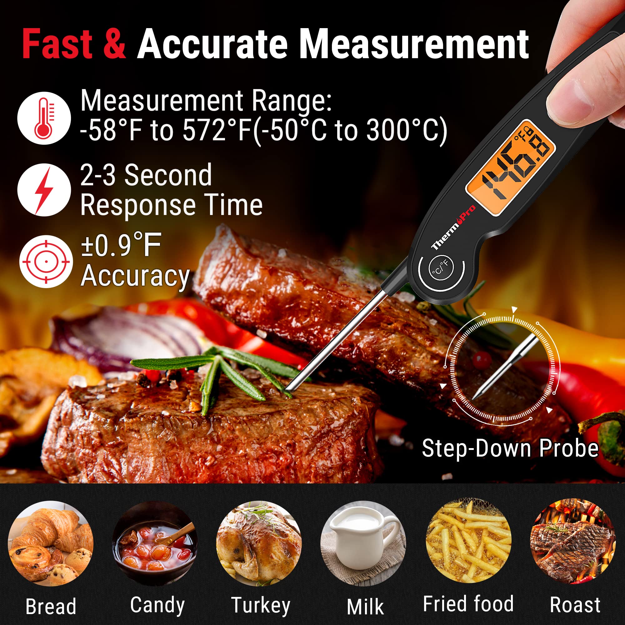 ThermoPro TP605 Instant Read Digital Meat Thermometer for Cooking + ThermoPro TP06B Digital Grill Meat Thermometer with Probe