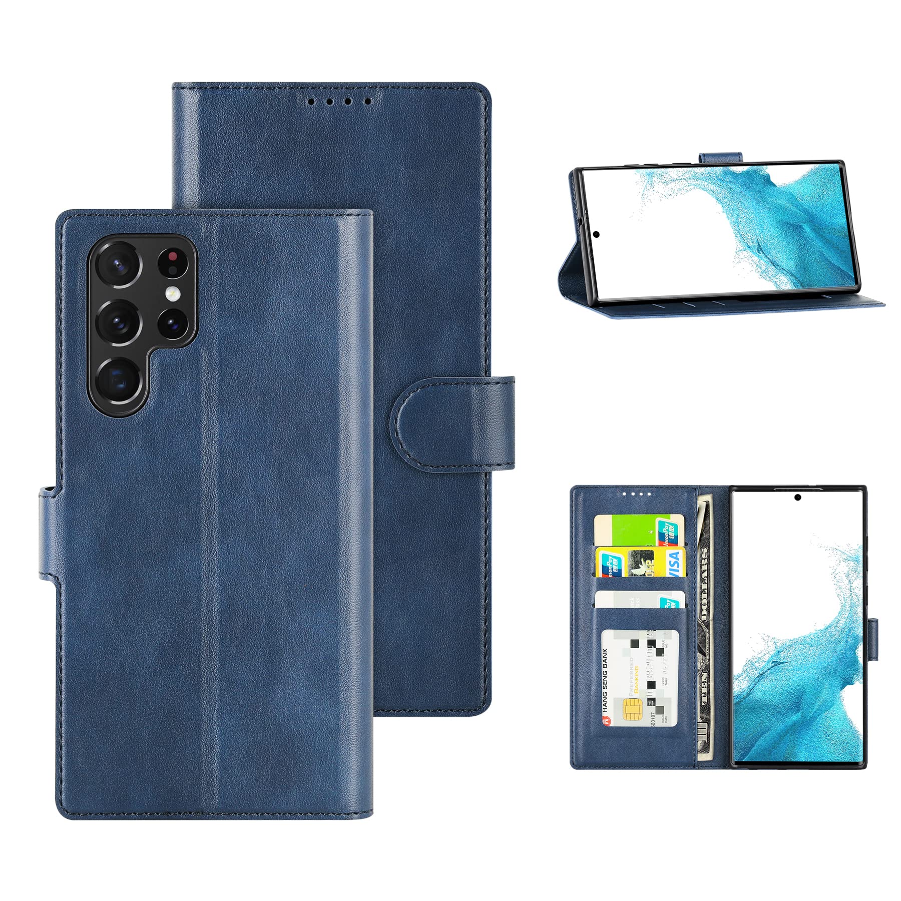 Paton Wallet Case for Samsung Galaxy S22 Ultra,PU Leather Galaxy S22 Ultra 5G Case with Card Holster Stand Magnetic Closure,Shockproof Fold Protective Phone Case for Samsung Galaxy S22 Ultra (Blue)