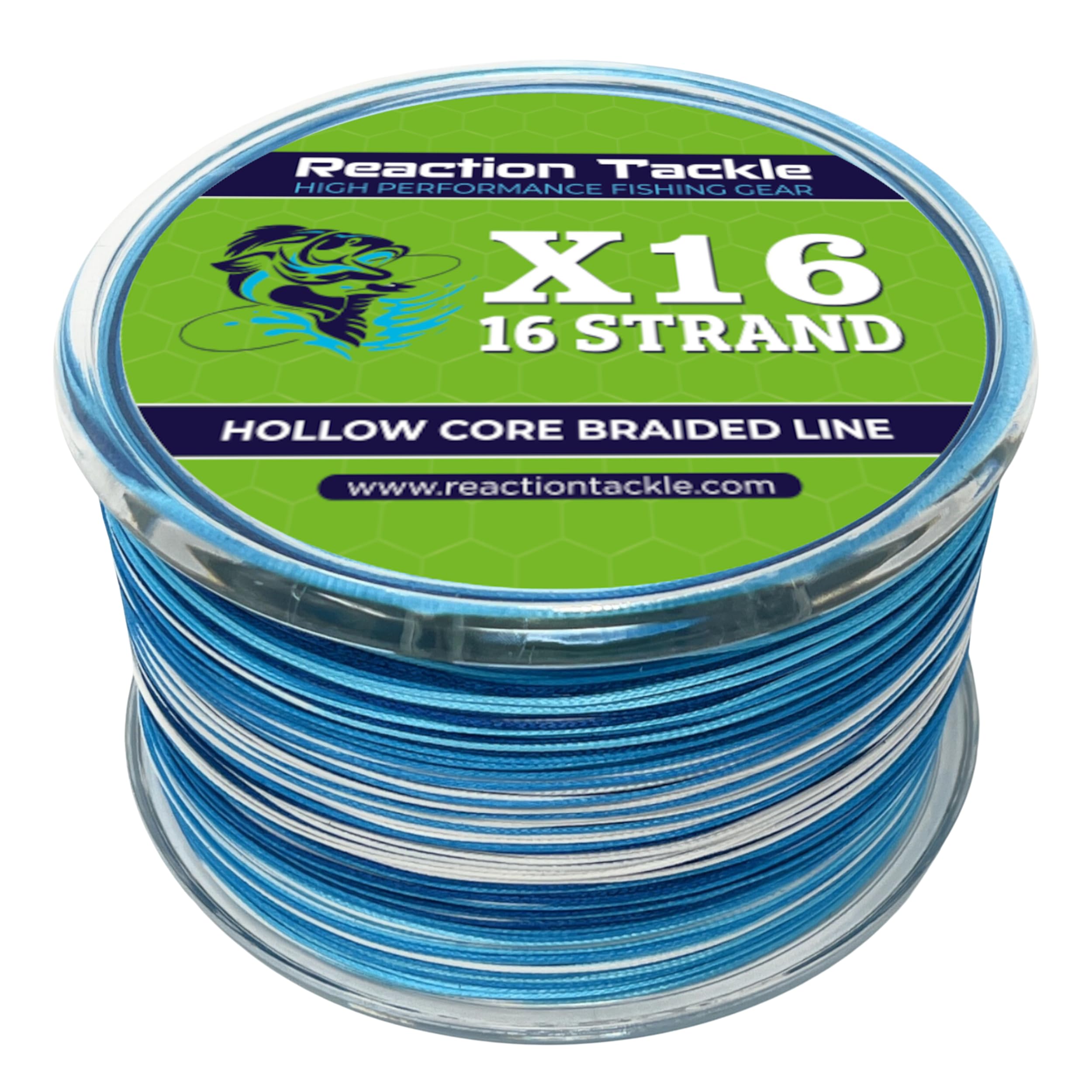 Reaction Tackle Hollow Core, 16 Strand Braided Fishing Line Blue Camo - 80LB / 1000yds