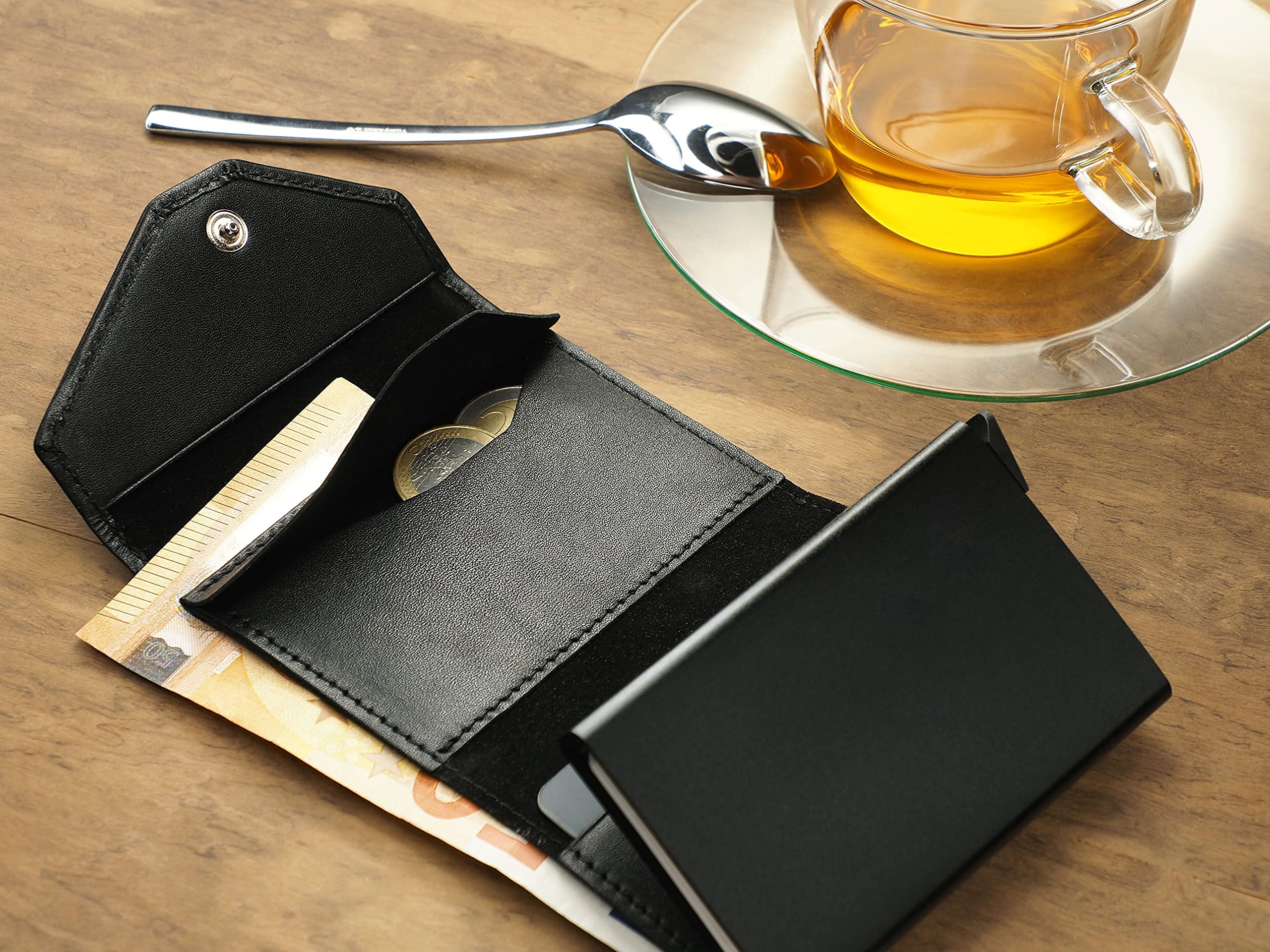 PULARYS Mini Wallet RAVEN - Multifunckion Credit Card Case - Italian Leather - RFID blocking - Size: 6.5 x 10 x 2.5 cm - Space for up to 7 Cards - Classic Design