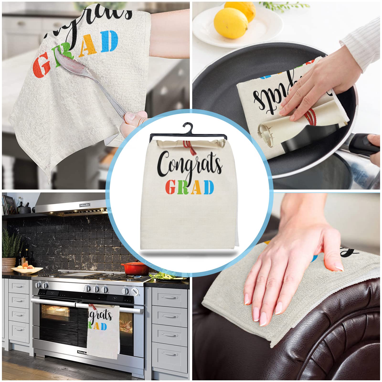 RainbowDay Cotton Kitchen Towels Super Soft Absorbent Kitchen Dish Towels for Drying Dishes/Hand/Tea/Bar Towels Bachelor Cap Happy Graduation Cleaning Kitchen Towels 1 Pack, 18x28 Inch