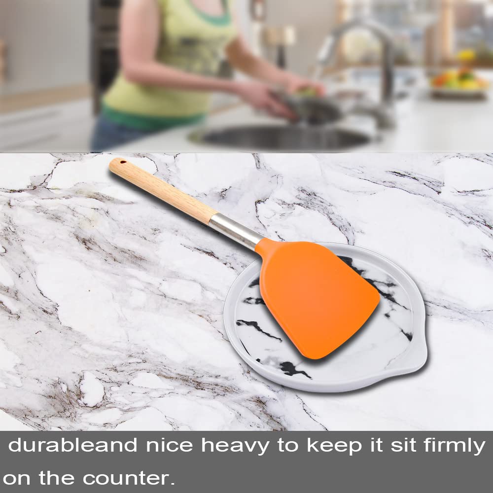 Spoon Rest,5.5 Inches Marble Spoon Holder,Ceramic Spoon Rest for Kitchen,Cooking Spoon Holder for Kitchen Counter/Stove Top/Dining Table Modern Farmhouse Decorative-By KITGUARD (white)