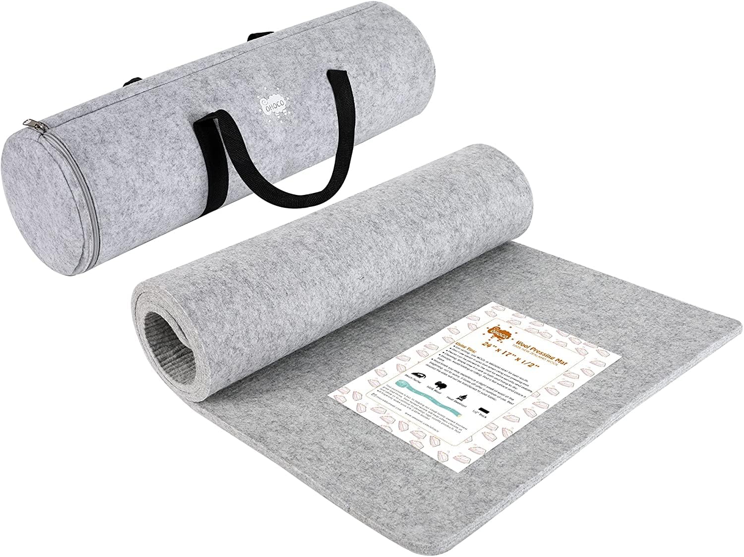 OHOCO Wool Pressing Mat for Quilting - 17" x 24" Extra Large Felt Ironing Pad 1/2" Thick, 100% New Zealand Wool for Ironing, Sewing, Cutting on Ironing Board, Tabletop, Dryer, Countertop
