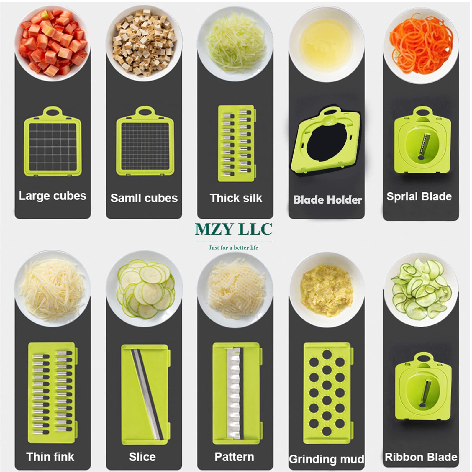 MZY LLC Vegetable Chopper Mandoline Vegetable Slicer Cutter and Grater 17 in 1 Vegetable Dicer - 11 Blades