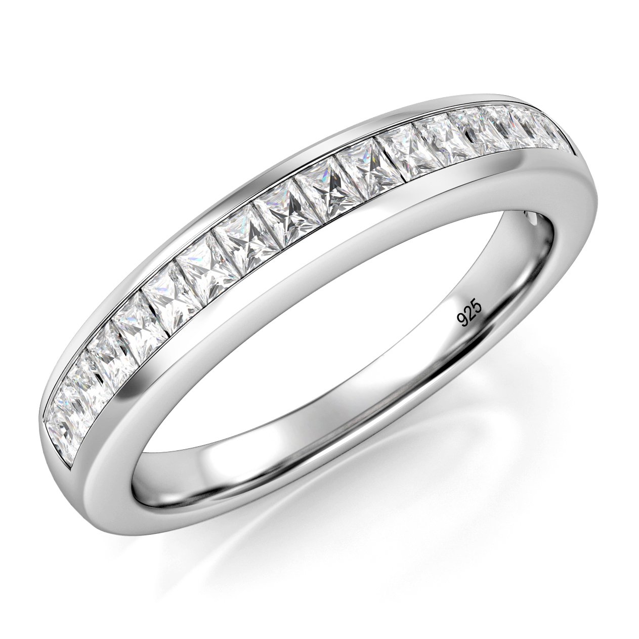 Metal Factory Sz 7 Sterling Silver Baguette CZ Half Eternity 3MM Cubic Zirconia Ring