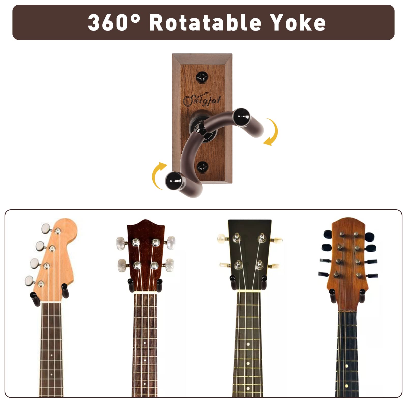 SNIGJAT Ukulele Wall Mount 2 Pack, Ukelele Hanger for Wall Vertical Display, Hardwood Ukulele Holder with Screw, Ukulele Wall Hook fits for Banjo Mandolin Soprano Pineapple Concert Baritone and Tenor
