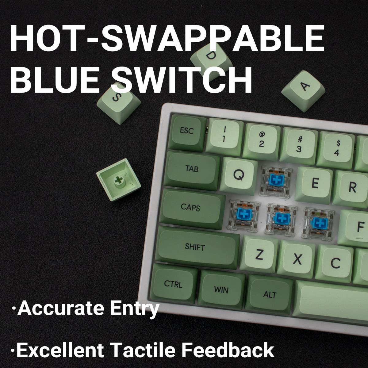 SUEHIODHY Wired 60% Keyboard Hot Swappable Mechanical Gaming Keyboard Mini 60 Percent Matcha Keyboard with PBT XDA Keycaps for Win/Mac PC Laptop(Custom Cute Keyboard/61 Keys Blue Switch)