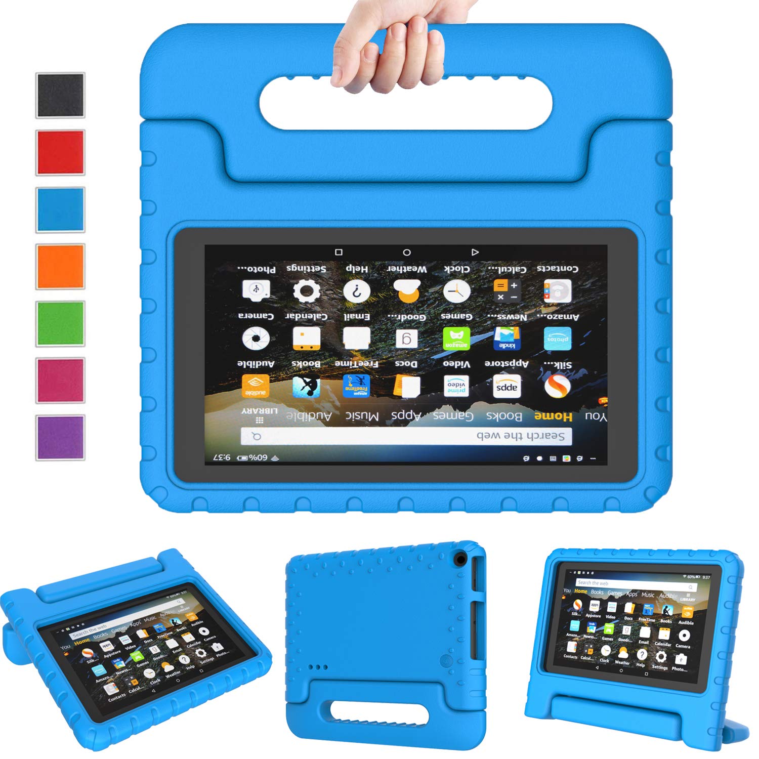 LTROP Kids Case for Fire 7 Tablet 2019 - Light Weight Shock Proof Convertible Handle Stand, Corner Protection, Kids Case for All-New Fire 7 Tablet (9th Generation, 2019 Release) - Blue