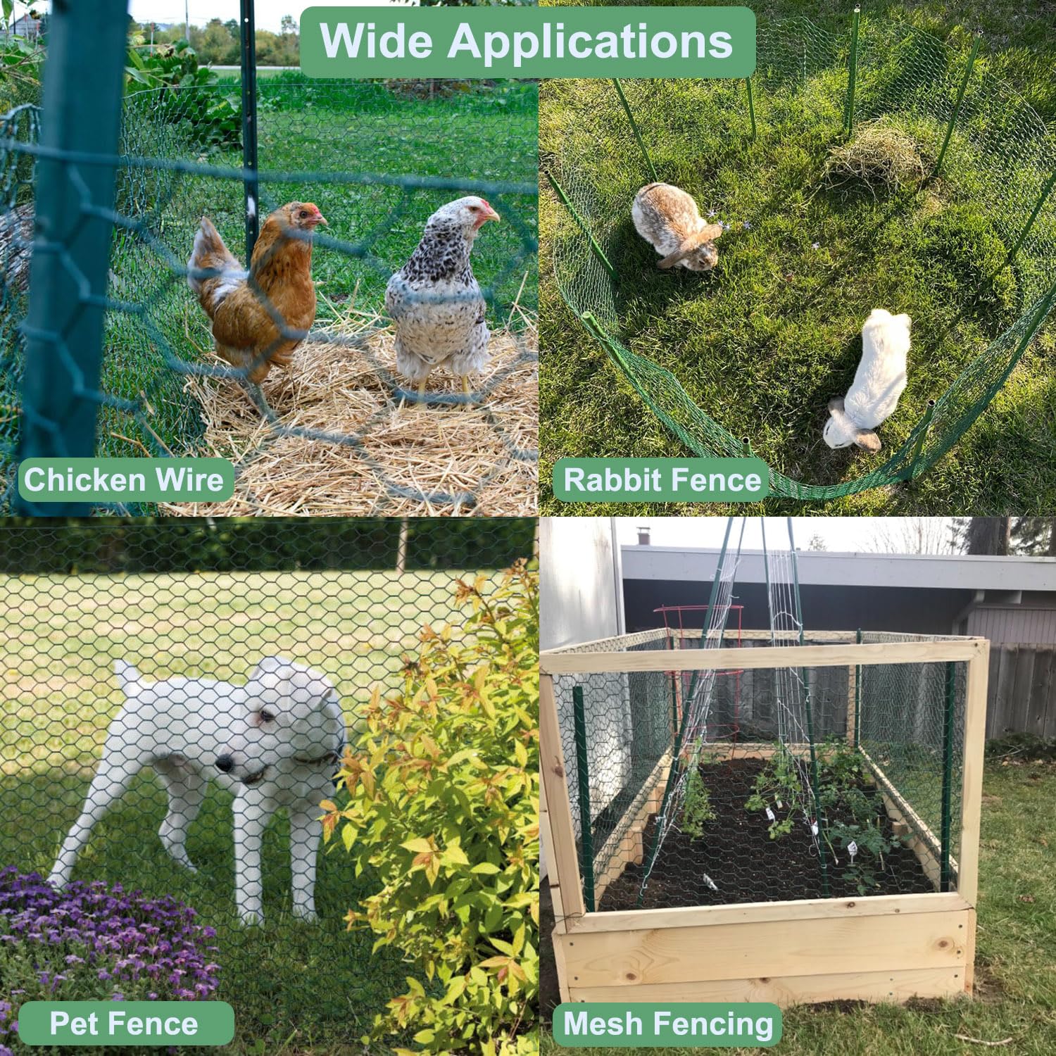 Mklsit Chicken Wire for Floral Arrangements, 15.7 x 157 Inches Green Floral Chicken Wire Mesh, 0.6 Inch Hexagonal Galvanized PVC Coated Chicken Wire Netting Fence for Crafts Poultry Garden