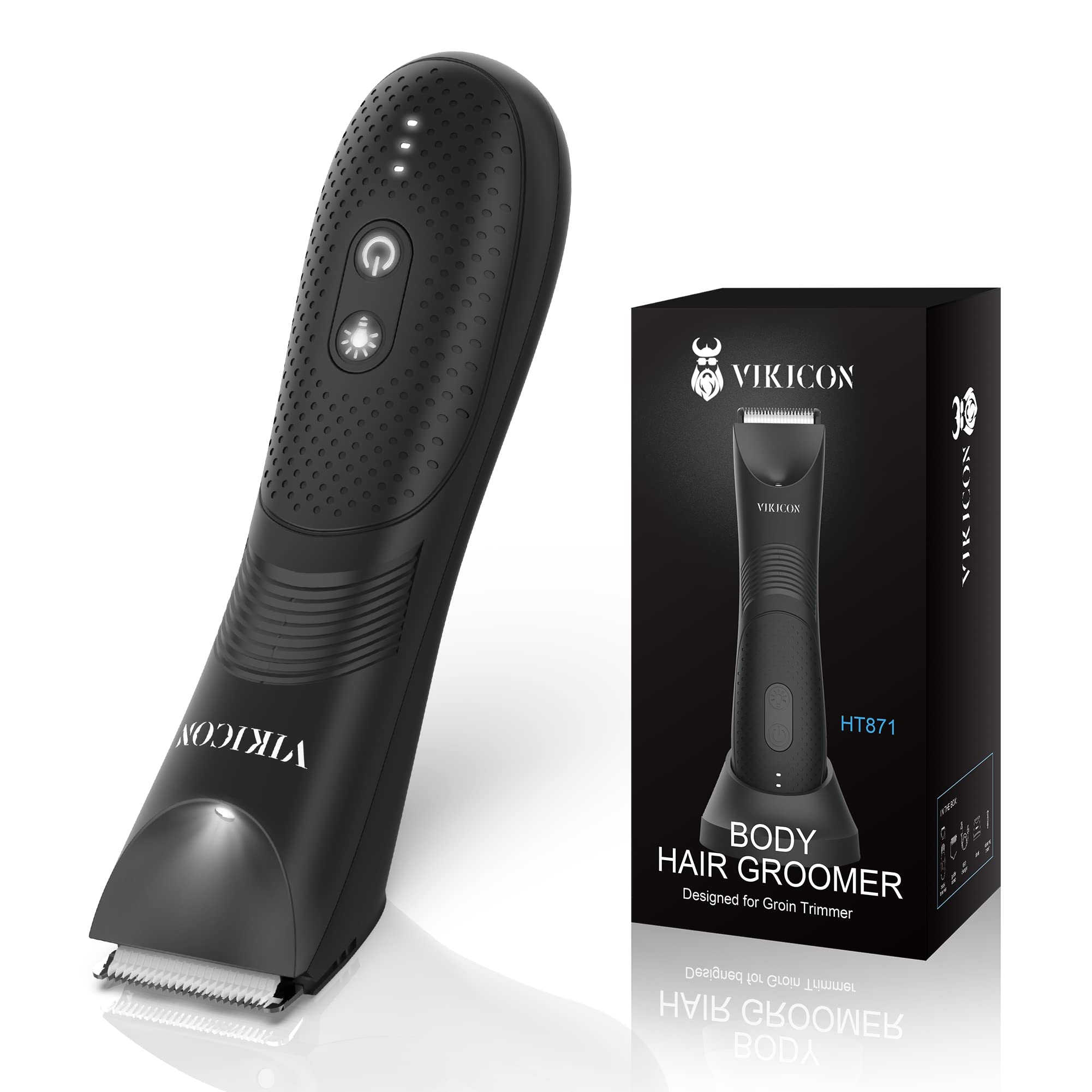 VIKICON Groin&Body Trimmer for Men, Electric Ball Shaver, Replaceable Ceramic Blade Groomer, Pubic Grooming Clipper Male Razor IPX7 Waterproof, USB Type-C Charging, 90Mins Shaving After Fully Charged