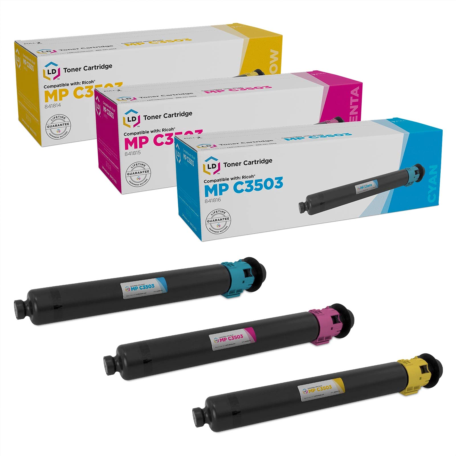 LD Compatible Toner Cartridge Replacement for Ricoh MP C3503 (Cyan, Magenta, Yellow, 3-Pack) Compatible with The following Aficio Printer Model MP C3003