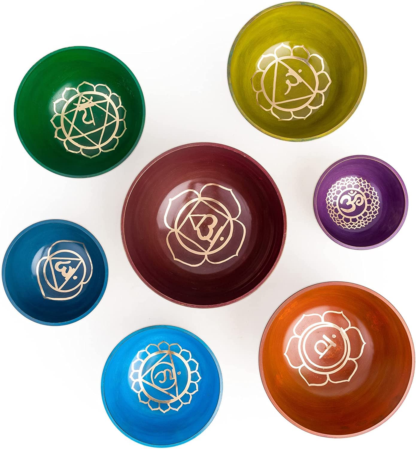 Tibetan Singing Bowls Set Of 7 Color for Meditation Mindfulness with Carry Box by Himalayan Bazaar
