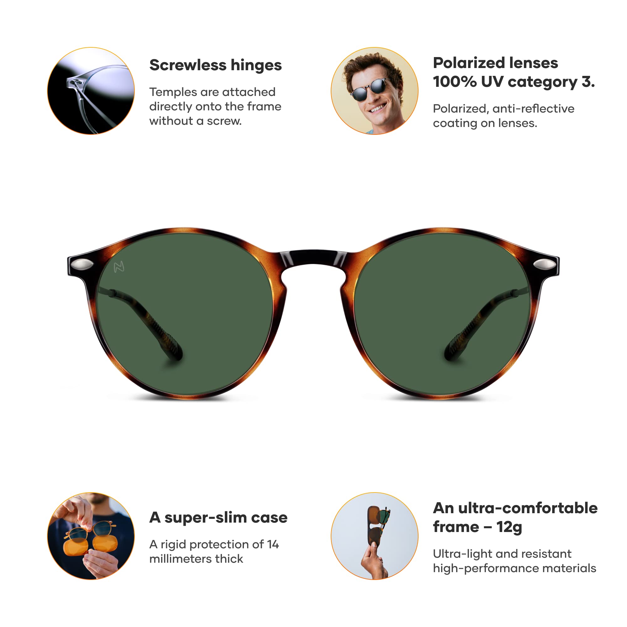 NOOZ Reading Sunglasses - Tortoise Color +1.00 with slim case - Cruz collection
