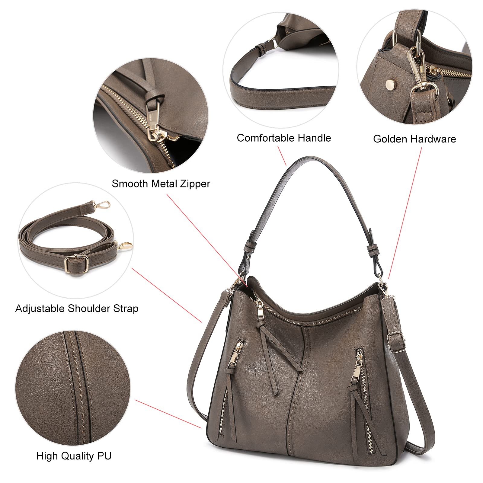 Realer Hobo Handbags Purses and Wallet Set for Women Shoulder Tote Bag with Adjustable Shoulder Strap Faux Leather