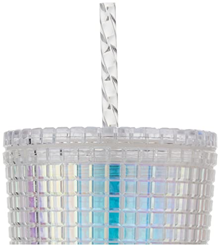 Spoontiques - Diamond Tumbler - Textured Cup with Straw - Double Wall Insulated and BPA Free - 20 oz - Wonder Woman