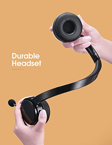 USB Headset with Microphone for PC, Adjustable Boom Mic, Inline Volume Control & Mute, Wired Cell Phone Headphones for Kids, 3.5mm Stereo Computer Headset for Home Office, Call Center, School