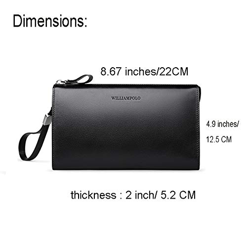 Men’s Genuine Leather Clutch Bag Handbags Wallets Business Organizer Purse (Black)