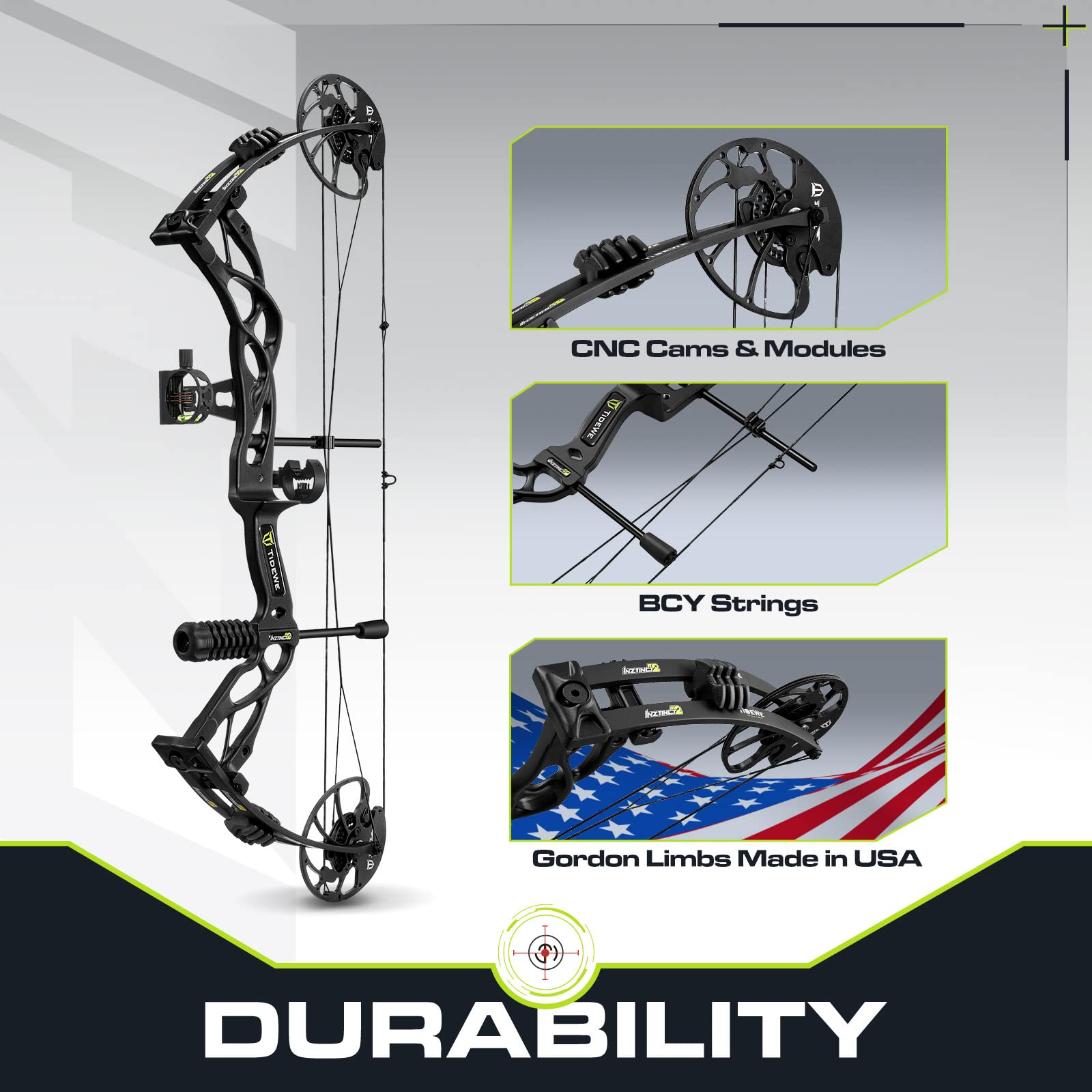 TIDEWE Compound Bow with 315FPS IBO Speed, Adjustable Hunting Bow and Arrow with 0-70 Lbs Draw Weight for Adults, 18"-31" Draw Length Bow for Hunting and Practice (Black)