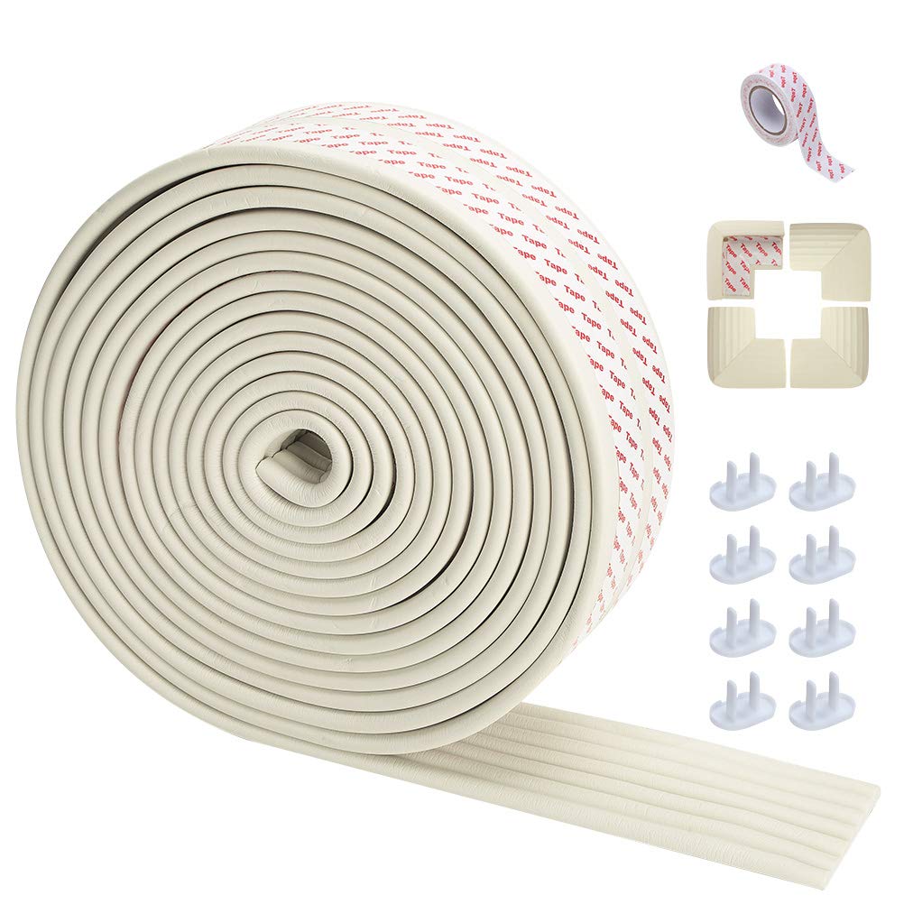 OUTCREATOR 25ft Furniture Edge and Corner Guards Baby Proofing Guard Extra Wide Edge Cushion Table Protectors,Non-Toxic,with Double Sided Adhesive Tape and 8pcs Two Hole Socket Safety Cover