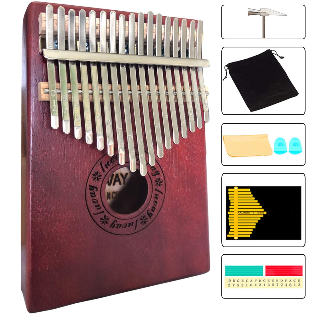 Luvay Kalimba 17 key Thumb Piano, Solid Mahogany Body (Dark Color)
