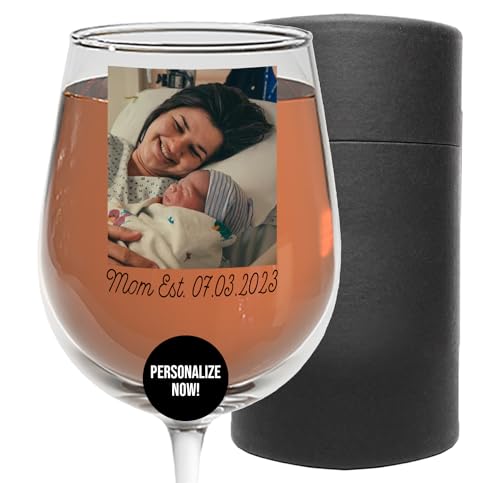 Personalized 16oz Photo Picture Print Stemmed Wine Glass - New Mom Gifts, Unique Gift for Mother's Day, Postpartum Gifts, Women After Birth, First Time Mom and Dad, New Parents, Her Mama Mommy, Baby