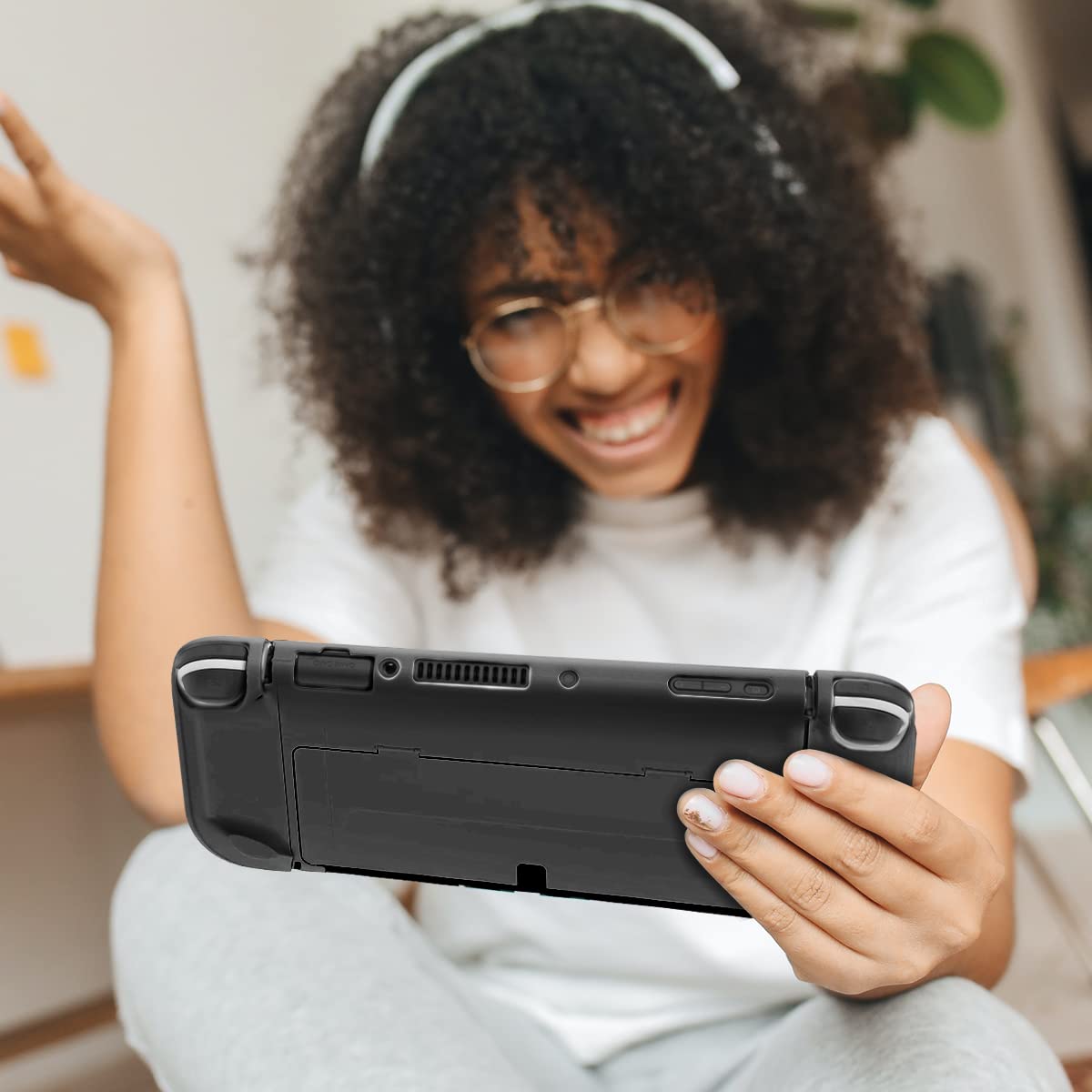 Switch OLED Case Protective Case for Nintendo Switch OLED Model 2021, Dockable Case Compatible with Switch OLED and Joy-Con Controller Grip Case with Screen Protector & 2 x Thumb Grip Caps (Black)