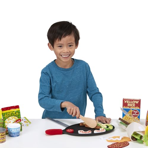 Melissa & Doug Fill & Fold Taco & Tortilla Set, 43 Pieces – Sliceable Wooden Mexican Play Food, Skillet, and More - FSC Certified