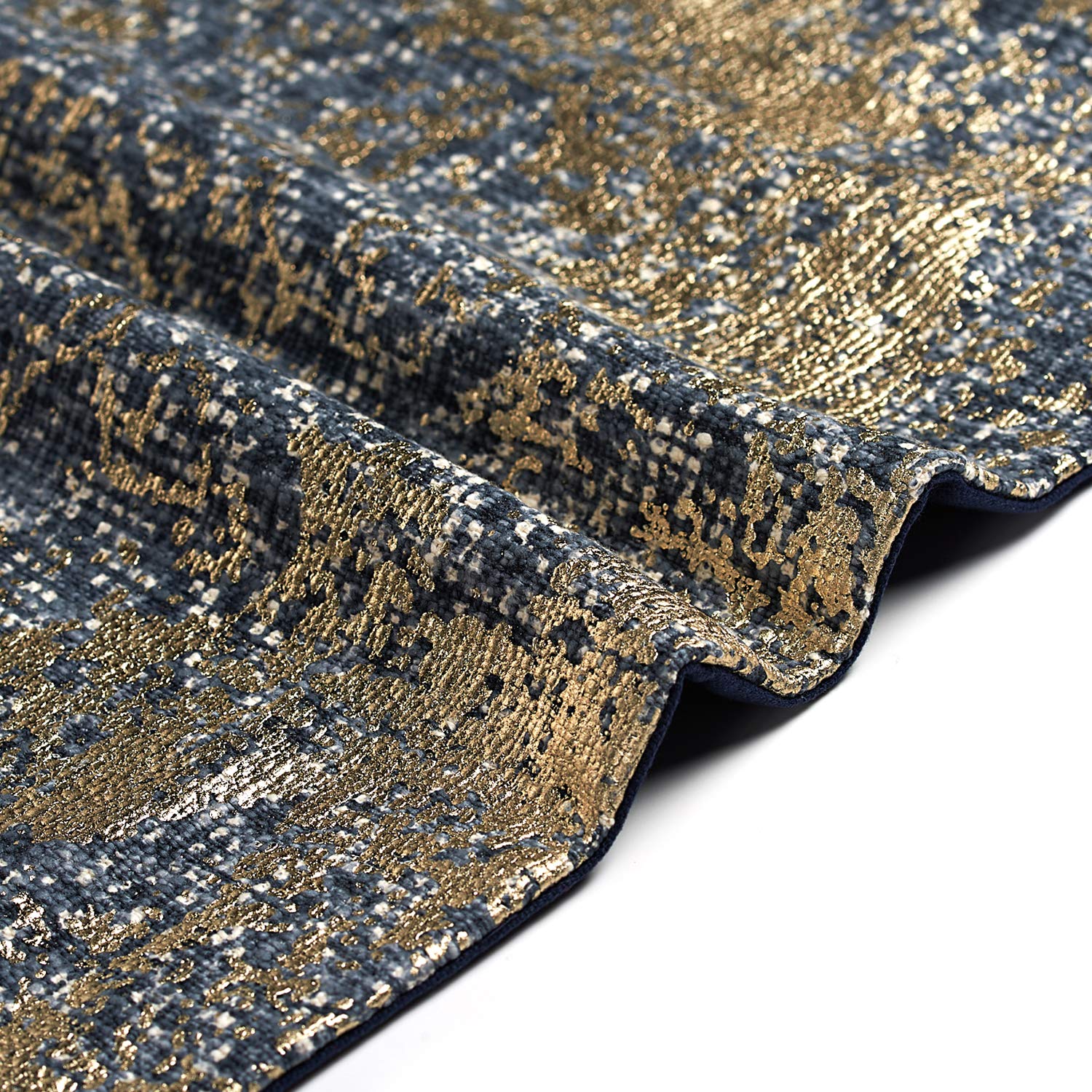MOTINI Decorative Throw Pillow Covers Blue and Gold Cushion Covers Accent Cotton Cozy Cushion Cases Textured Pillowcases - Pack of 2-18" x 18"