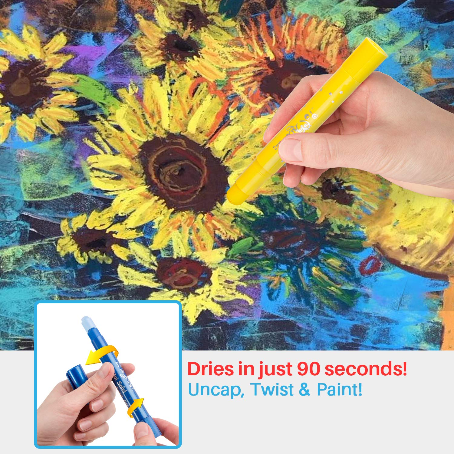 MayMoi 12PCS Washable Tempera Paint Sticks | Non-Toxic, Quick Drying & No Mess Paint Sticks for Kids, 12 Bright Colors, Best Art Birthday Gifts for Kids (6g)